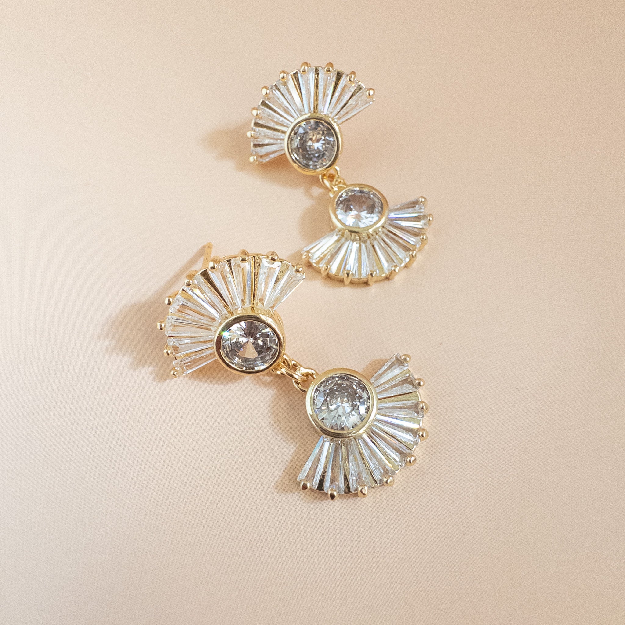 The Esme Fan Earrings- Gold Art Deco Stud Earrings by YSM Designs