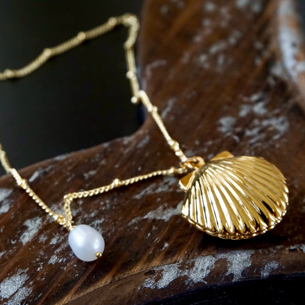 Gold Clam Shell Locket Necklace – YSM Designs